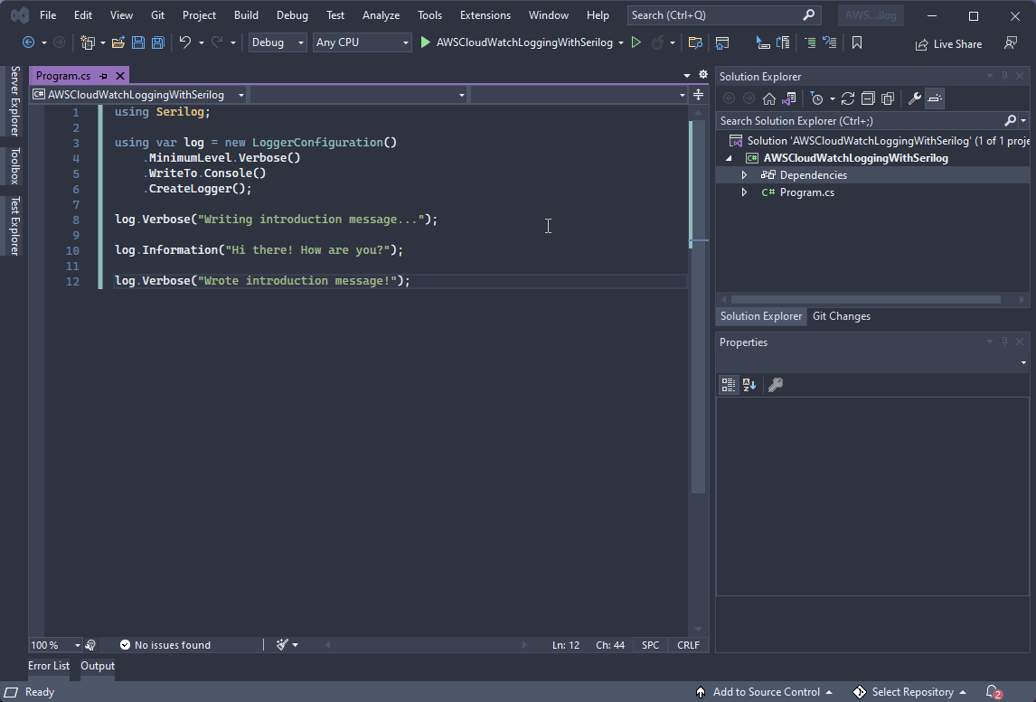 Logging .NET to AWS CloudWatch: Using Serilog