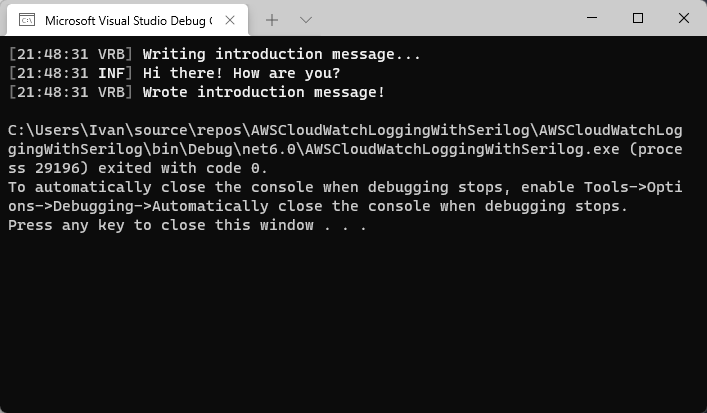 Logging .NET to AWS CloudWatch: Using Serilog